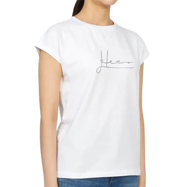 Herno Round Neck Short Sleeve T-shirt With Rhinestone Embellishment