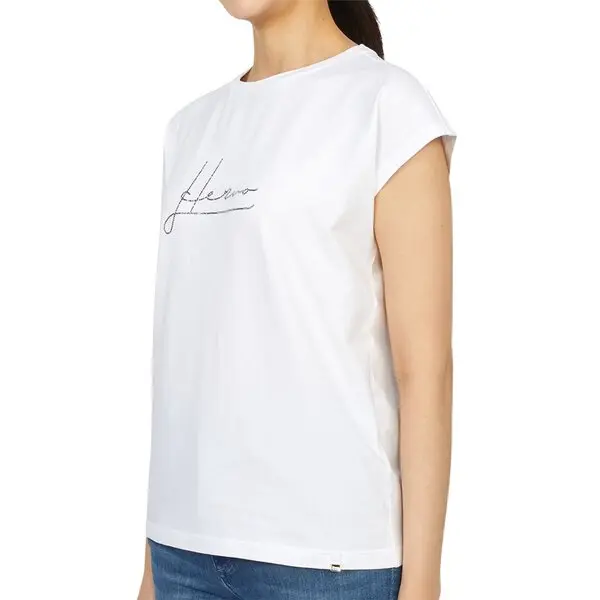 Herno Round Neck Short Sleeve T-shirt With Rhinestone Embellishment