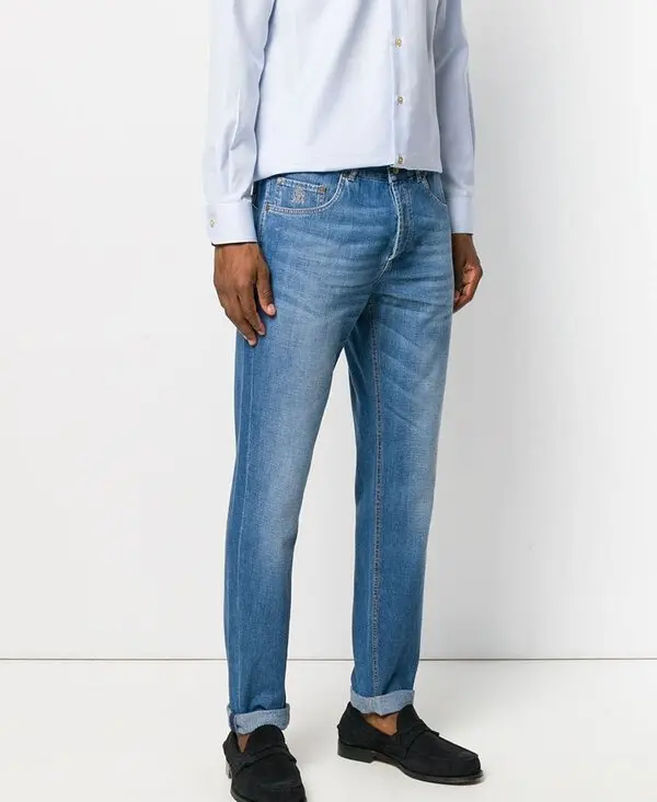Brunello Cucinelli Logo Patch Straight Leg Jeans - Blue