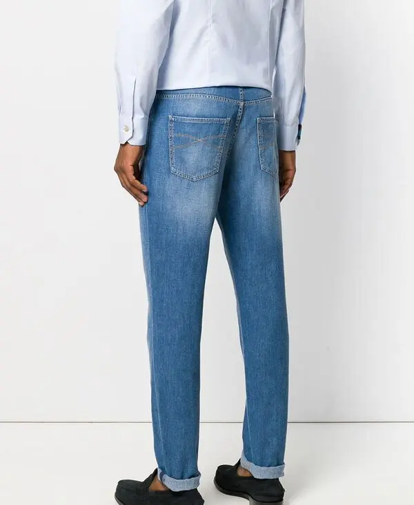 Brunello Cucinelli Logo Patch Straight Leg Jeans - Blue