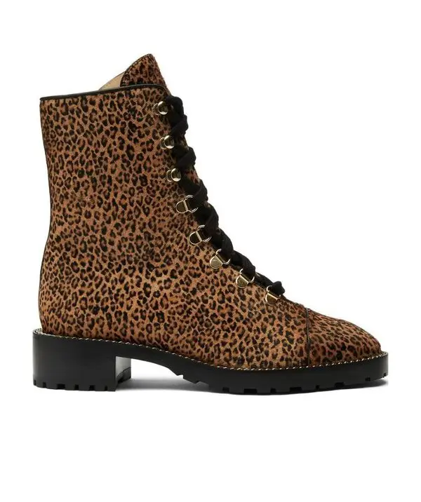 STUART WEITZMAN Leopard Print Lace-up Ankle Boots - Brown