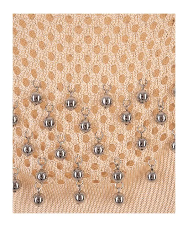 Rabanne Sleeveless Knitted Top With Pearl Embellishments - Nude