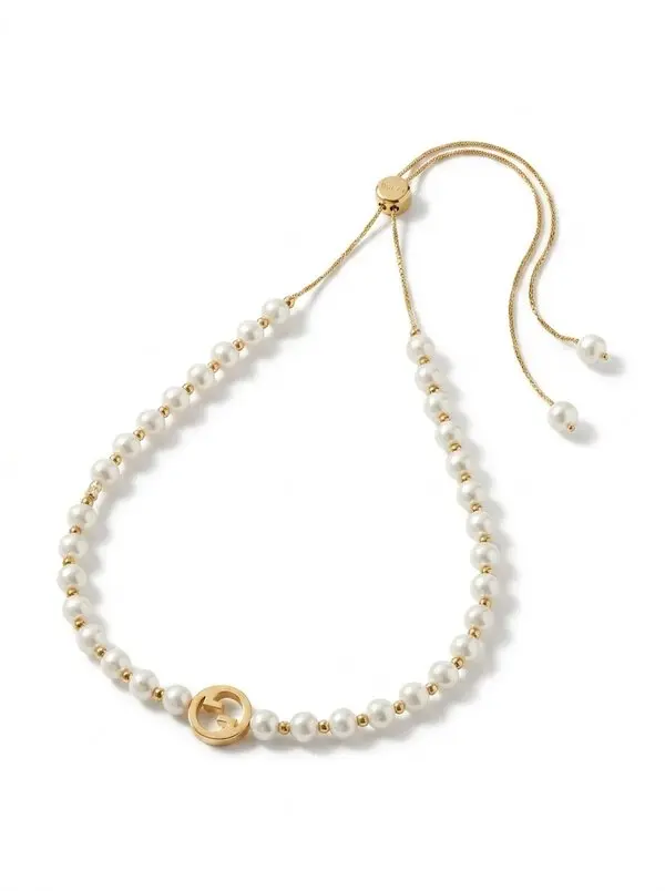 Gucci Interlocking Pearl Necklace - Light Gold