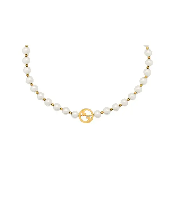 Gucci Pearl And Logo Pendant Necklace