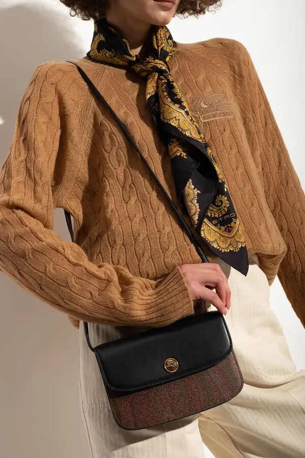 Etro Essential Jacquard Foldover Top Crossbody Bag - Black