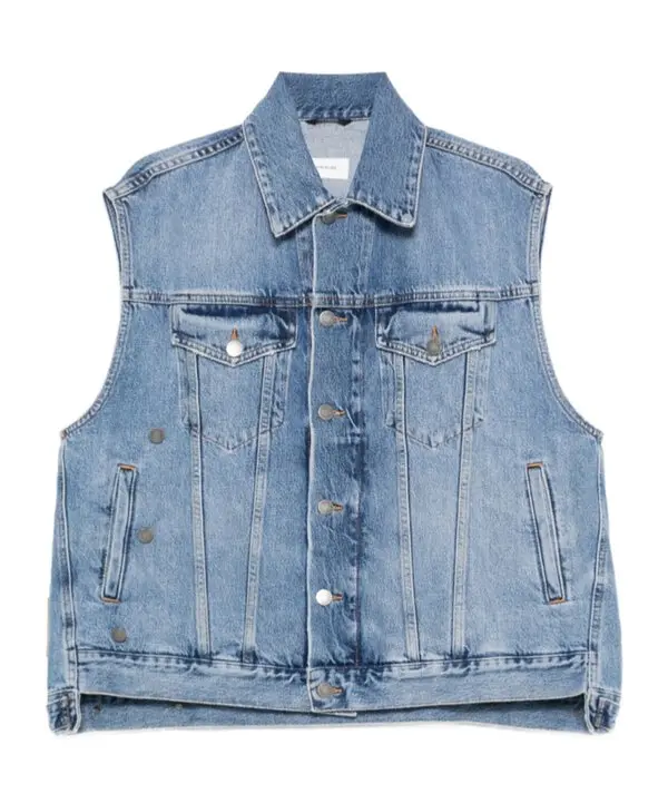HAIKURE Button-down Denim Sleeveless Vest - Light Blue