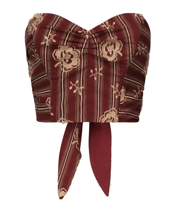 OTTOD'AME Embroidered Corset Top With Floral And Striped Prints