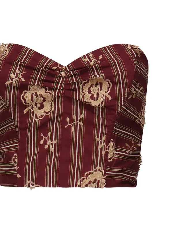 OTTOD'AME Embroidered Corset Top With Floral And Striped Prints