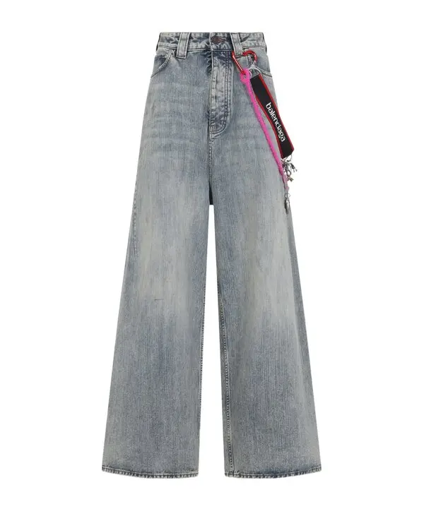 Balenciaga Wide-leg Jeans With Embellished Charm Detail - Gray
