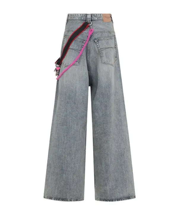 Balenciaga Wide-leg Jeans With Embellished Charm Detail - Gray