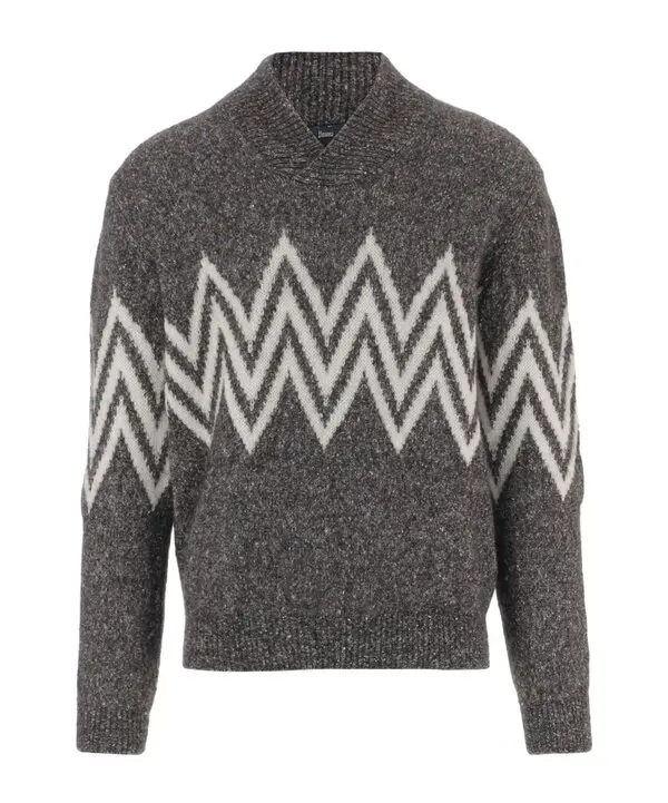 Herno Zigzag Pattern Collared Sweater - Black