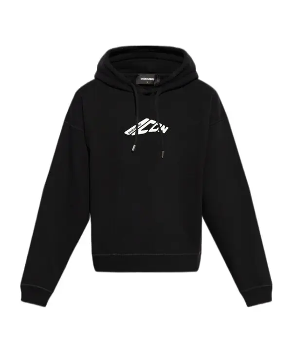 Dsquared2 Logo Printed Drawstring Hoodie - Black