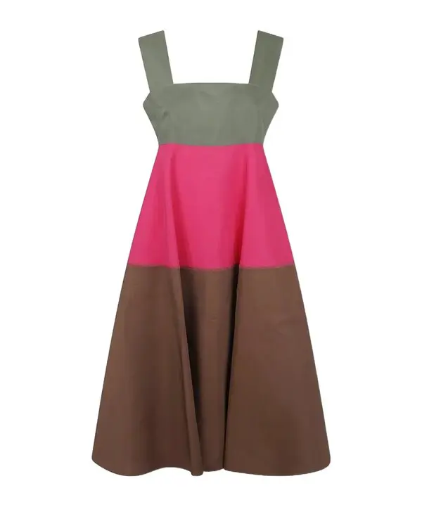 Marni Color-blocked Square Neck Midi Dress - Brown