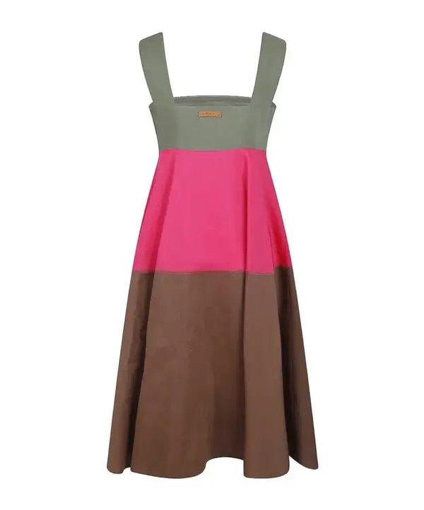 Marni Color-blocked Square Neck Midi Dress - Brown
