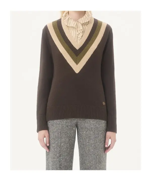 Valentino Garavani V-neck Jumper With Logo Plaque