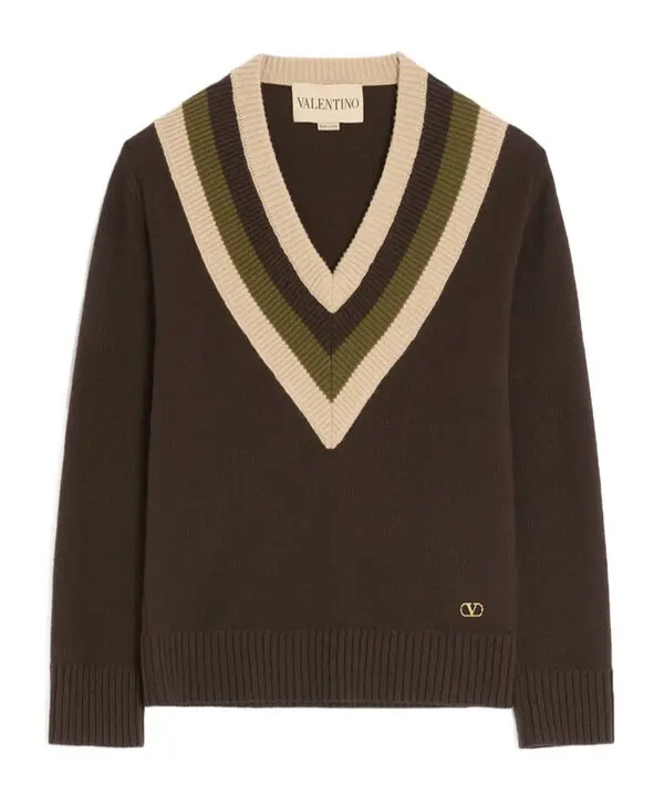 Valentino Garavani V-neck Jumper With Logo Plaque - No
