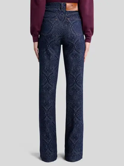 Etro Flared Jacquard Denim Jeans With Pegaso Buttons - Black