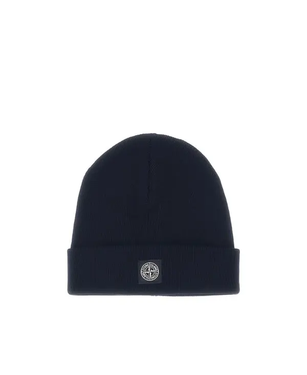 Stone Island Compass Patch Wool Beanie - Black