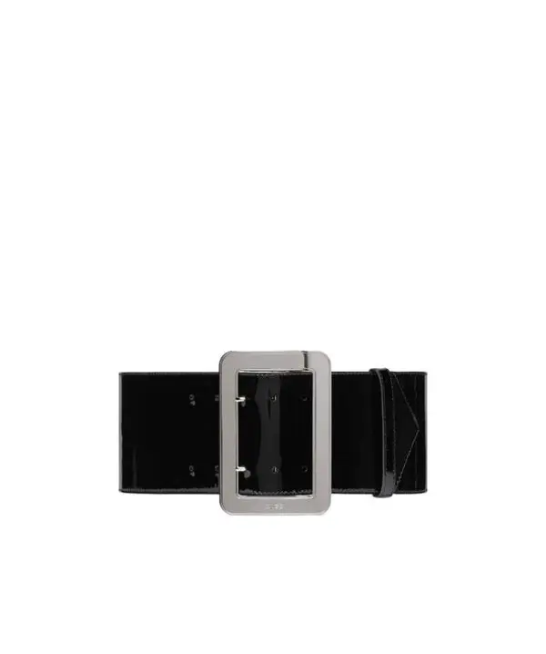 Gucci Engraved Logo Wide Patent Leather Belt - Black