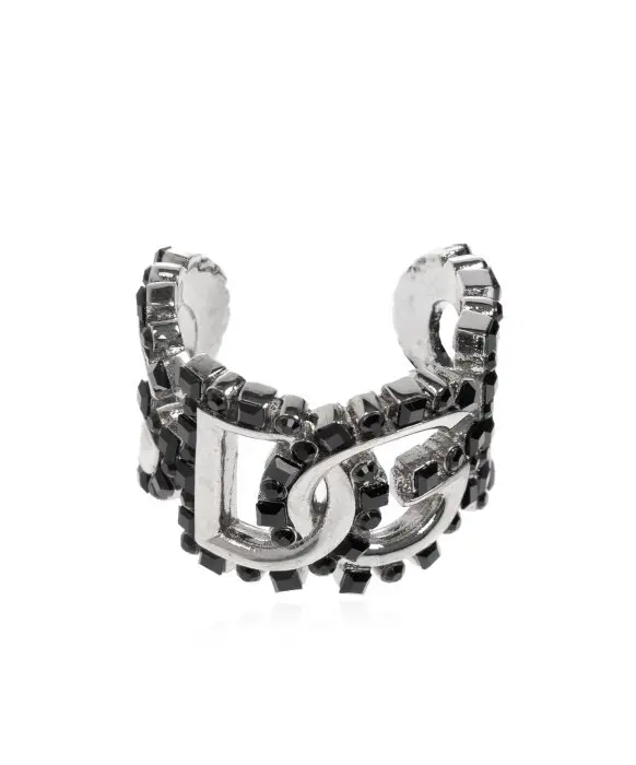 Dolce & Gabbana Dg Logo-plaque Crystal Ring - Black