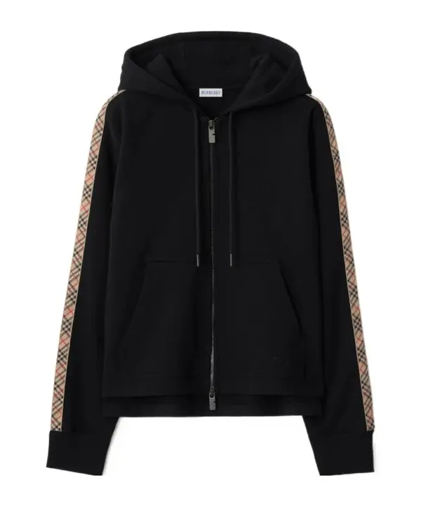 Burberry Check Trim Zip-up Hoodie - Black