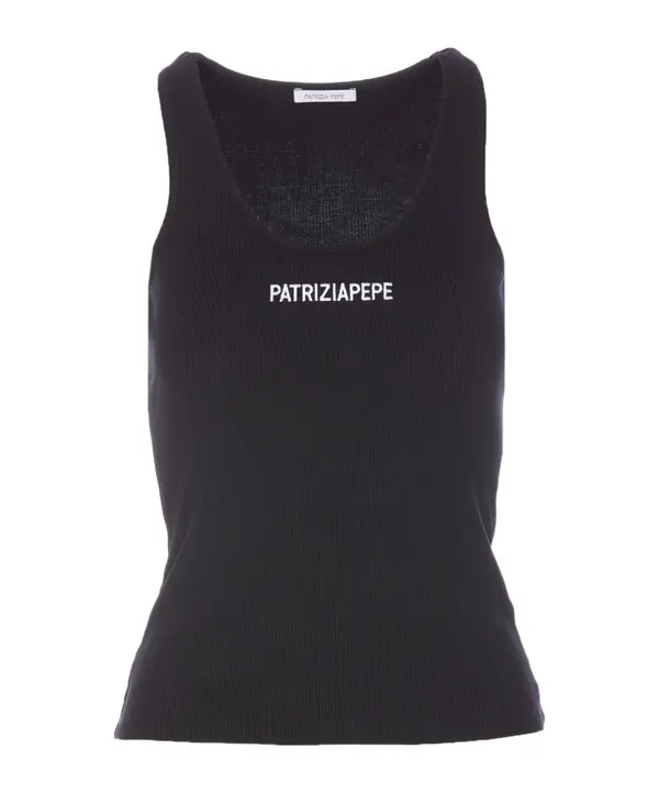 Patrizia Pepe Ribbed Tank Top With Logo Detail