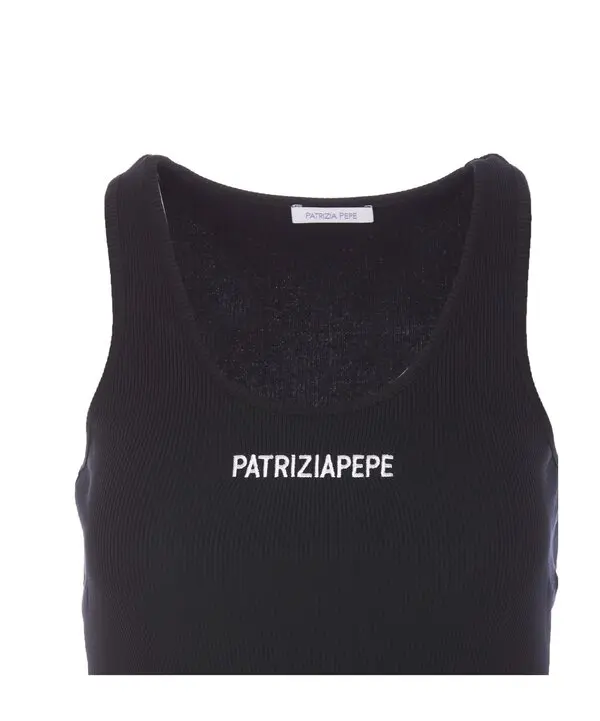 Patrizia Pepe Ribbed Tank Top With Logo Detail