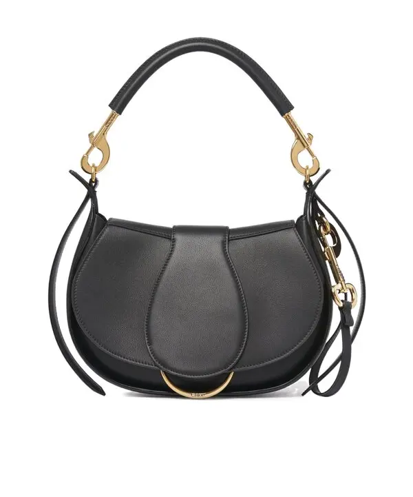 Chloé Foldover Top Shoulder Bag With Logo Detail - Black