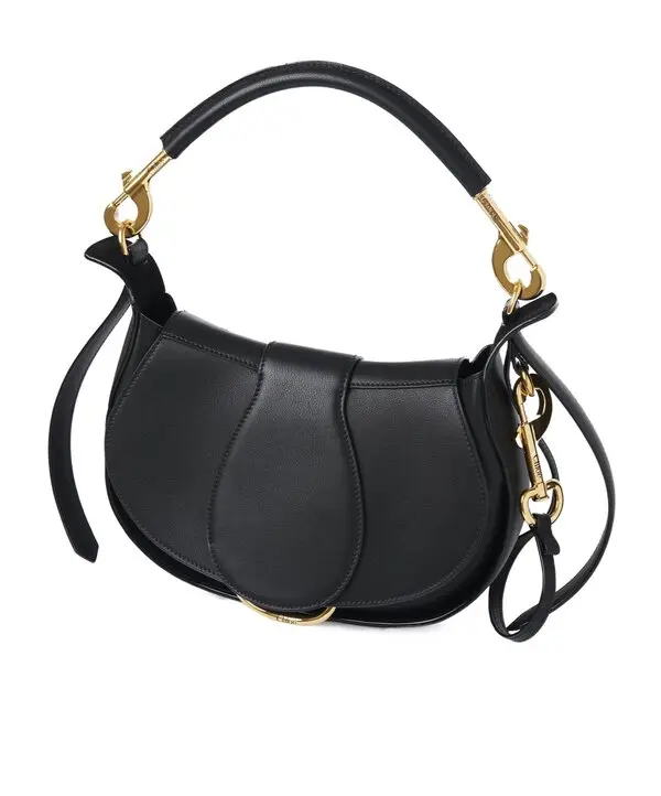Chloé Foldover Top Shoulder Bag With Logo Detail - Black