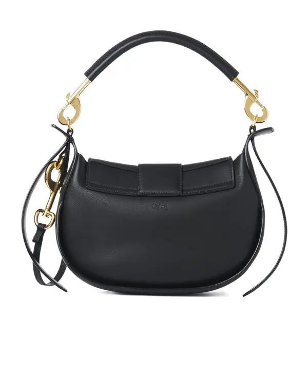 Chloé Foldover Top Shoulder Bag With Logo Detail - Black