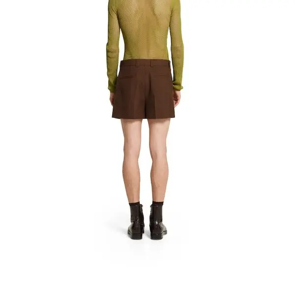 Gucci Pleated Shorts With Embossed Logo - Dark Brown