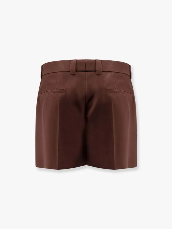 Gucci Pleated Shorts With Embossed Logo - Dark Brown