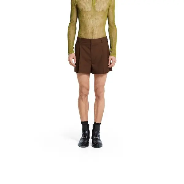Gucci Pleated Shorts With Embossed Logo - Dark Brown