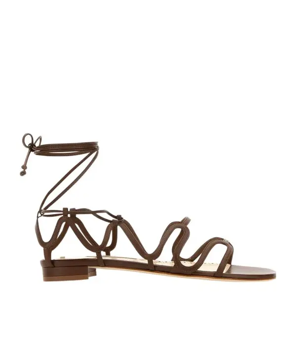 Manolo Blahnik Fawdaflat Cut-out Detailed Ankle-tied Sandals - Brown