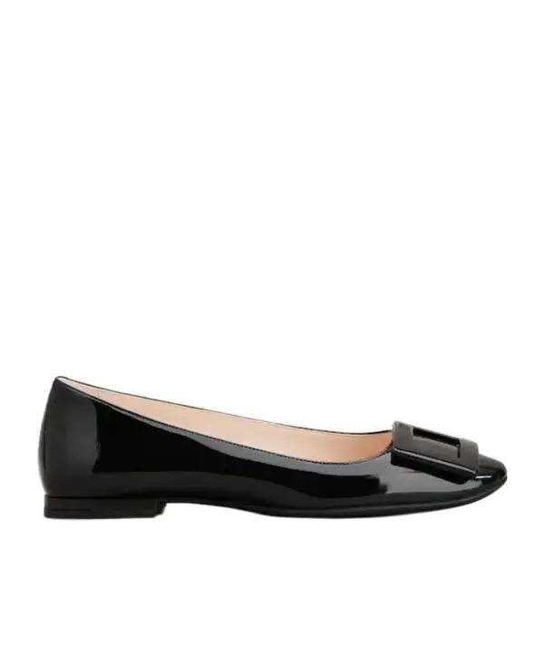 ROGER VIVIER Patent Square Buckle Ballet Flats - Black