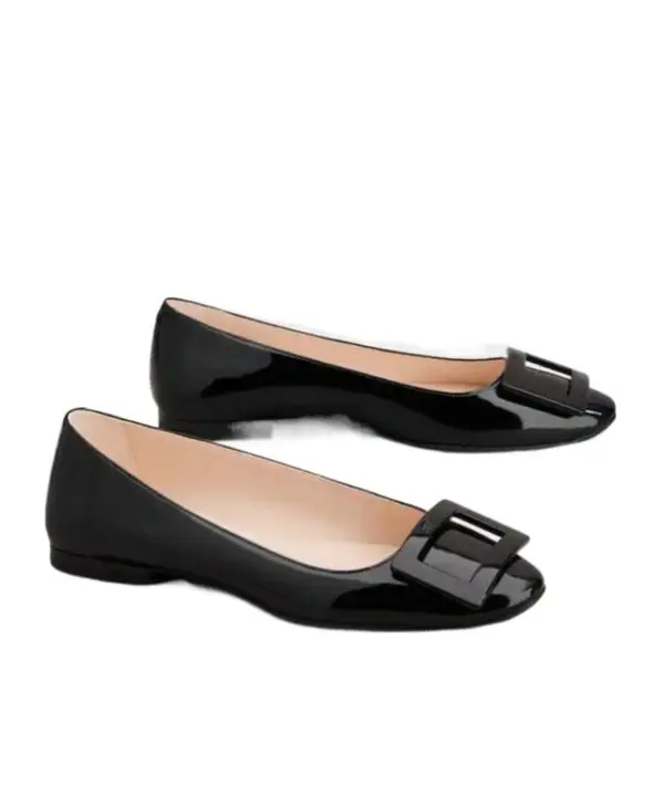 ROGER VIVIER Patent Square Buckle Ballet Flats - Black