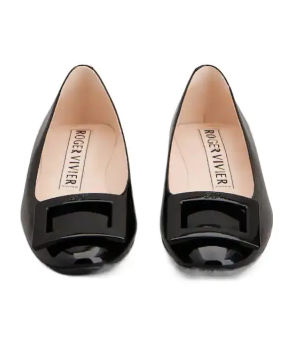 ROGER VIVIER Patent Square Buckle Ballet Flats - Black