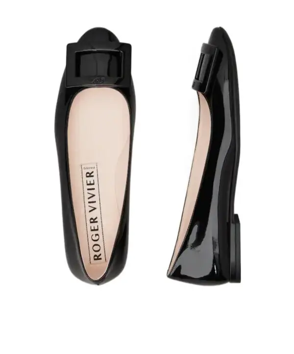 ROGER VIVIER Patent Square Buckle Ballet Flats - Black
