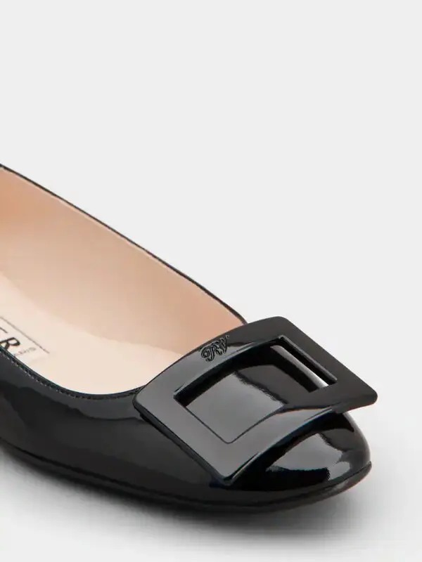 ROGER VIVIER Patent Square Buckle Ballet Flats - Black