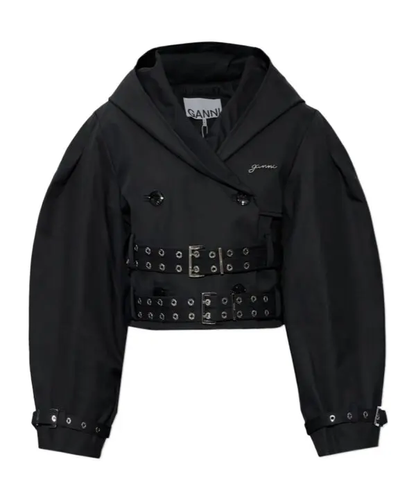 GANNI Logo Plaque Cropped Jacket - Black