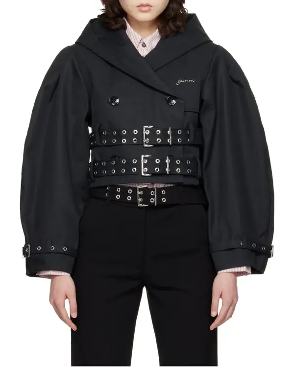GANNI Logo Plaque Cropped Jacket - Black