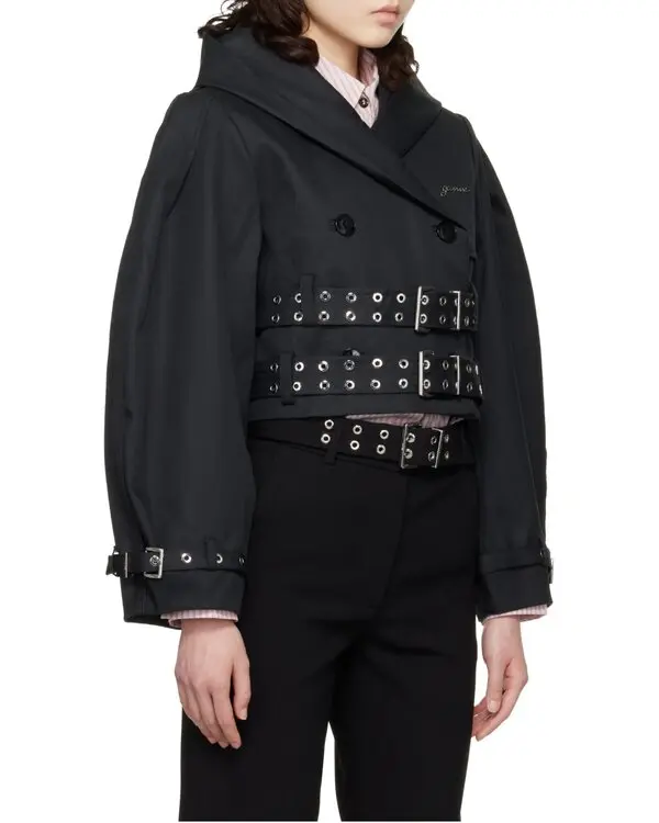 GANNI Logo Plaque Cropped Jacket - Black