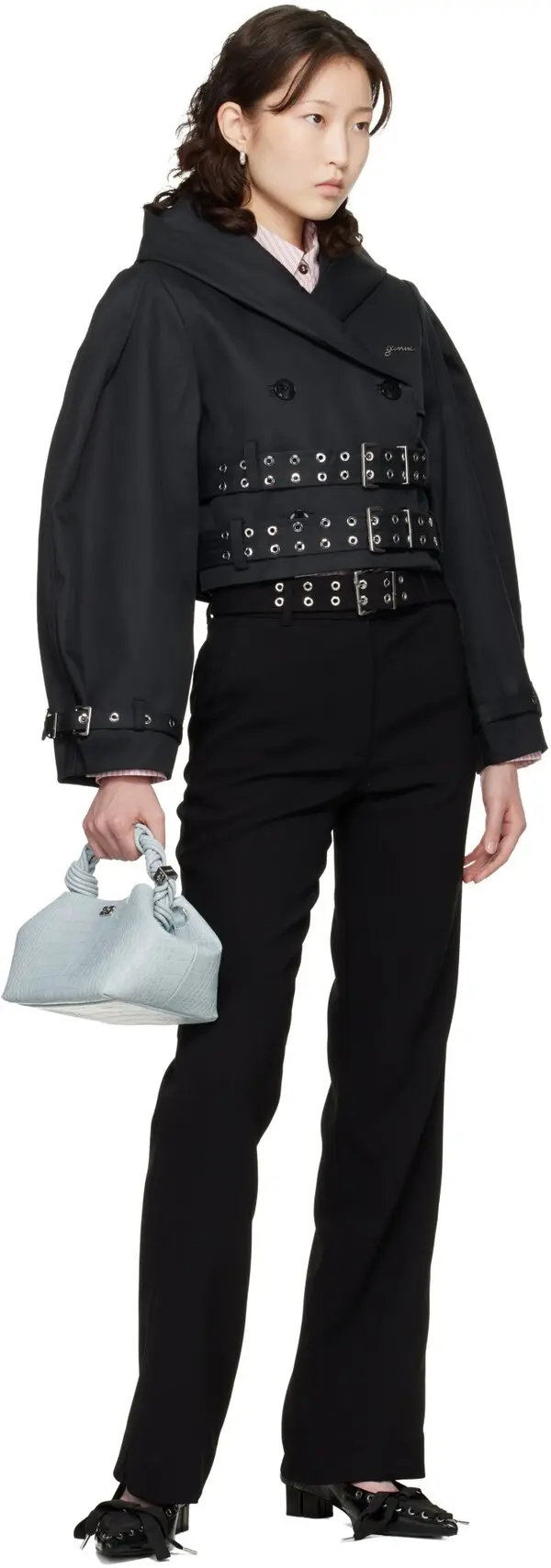 GANNI Logo Plaque Cropped Jacket - Black