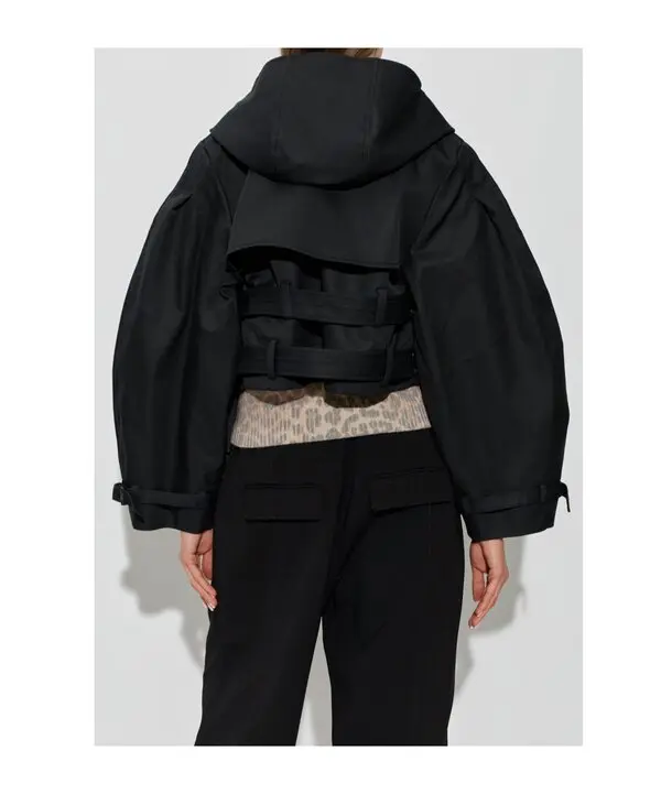 GANNI Logo Plaque Cropped Jacket - Black