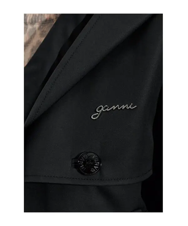GANNI Logo Plaque Cropped Jacket - Black