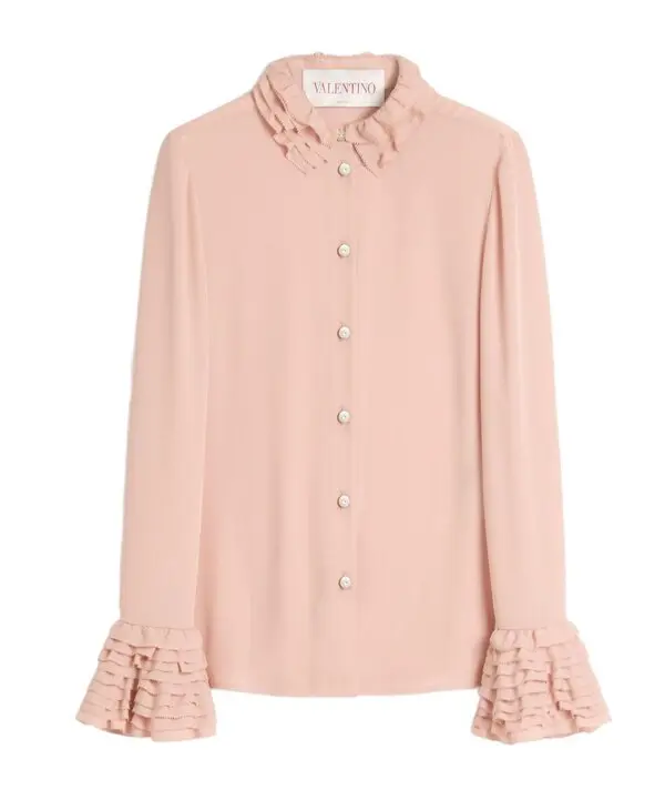 Valentino Garavani Georgette Ruffled Shirt - Rosy