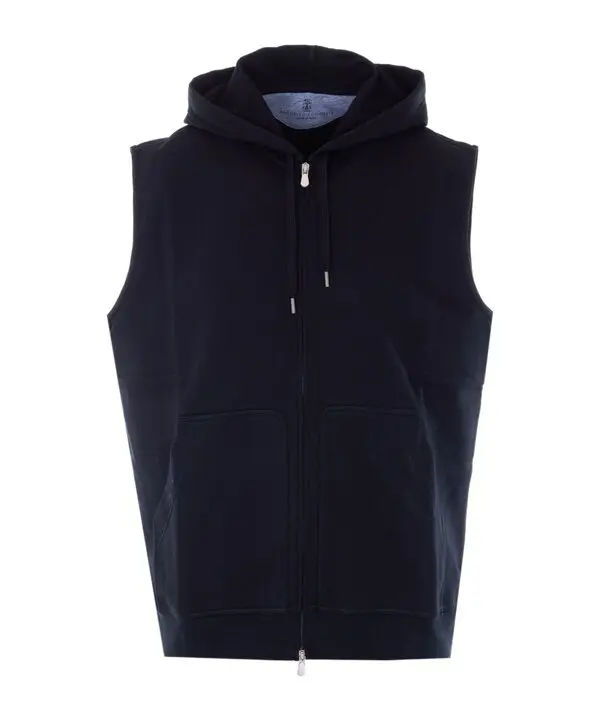 Brunello Cucinelli Sleeveless Zip-up Drawstring Hoodie - Black