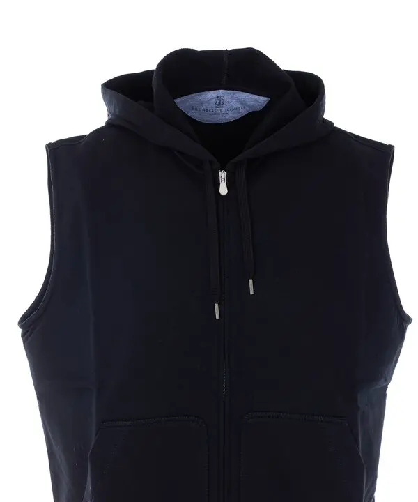 Brunello Cucinelli Sleeveless Zip-up Drawstring Hoodie - Black