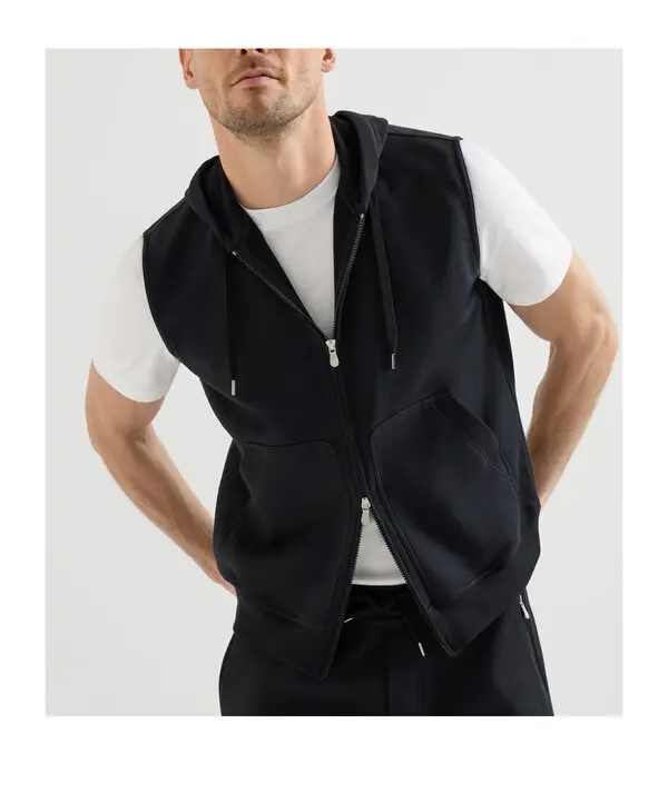 Brunello Cucinelli Sleeveless Zip-up Drawstring Hoodie - Black
