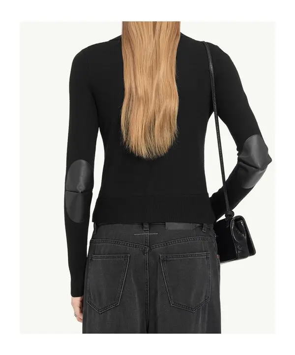 MAISON MARGIELA Knitted Cardigan With Classic Collar And Leather Elbow Patches